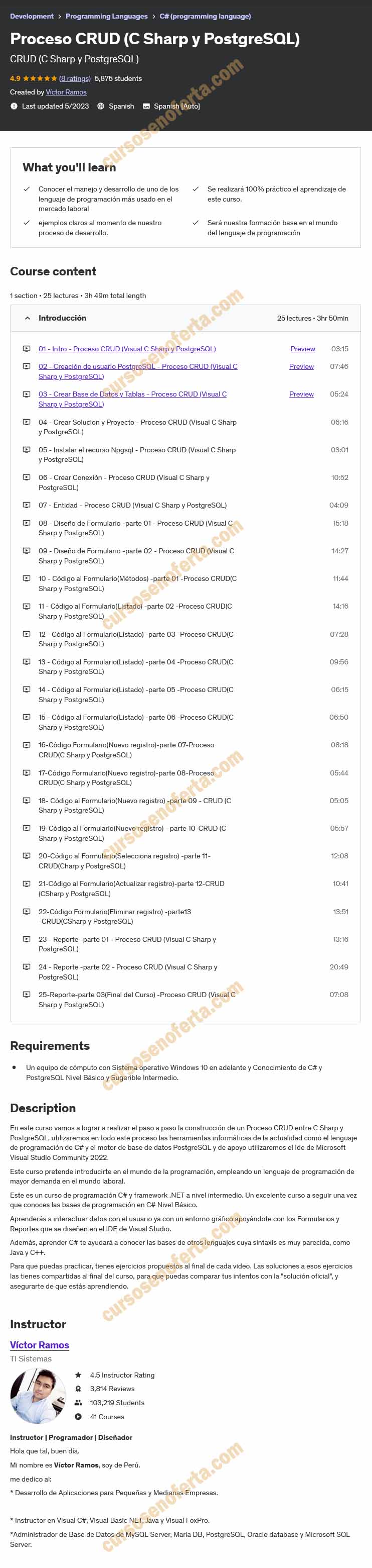 Proceso CRUD (C Sharp y PostgreSQL) - Víctor Ramos - cursosenoferta.com Proceso CRUD (C Sharp y PostgreSQL) - Víctor Ramos - cursosenoferta.com